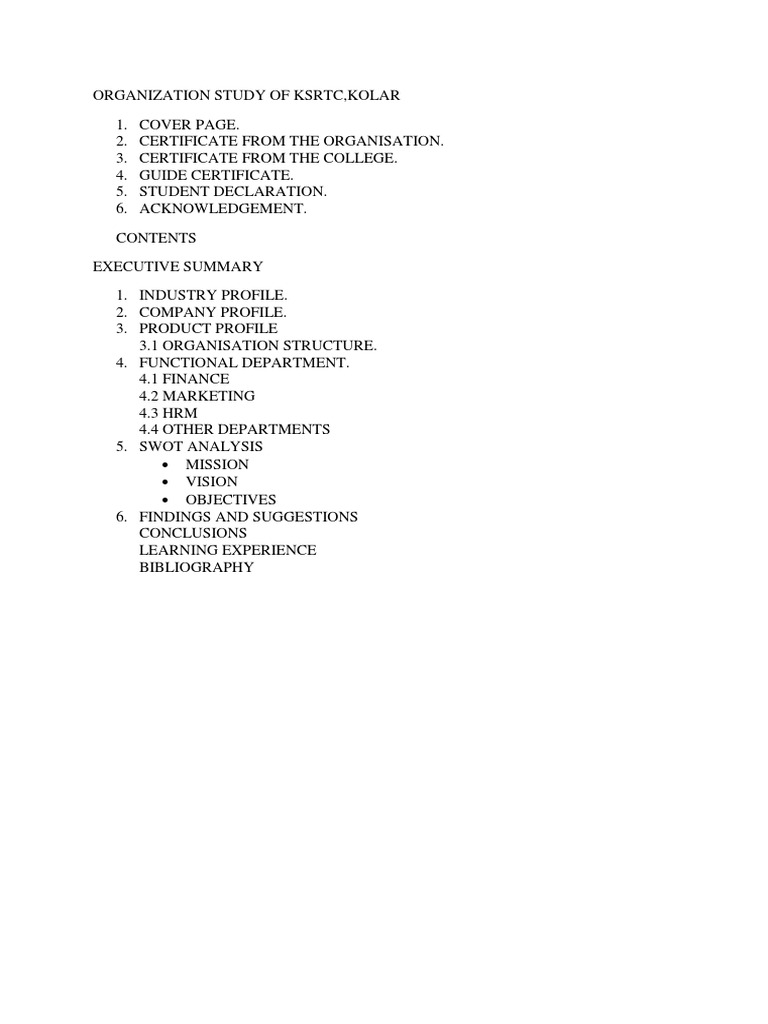 KSRTC Organizational Study and Working Capital Management Analysis | PDF