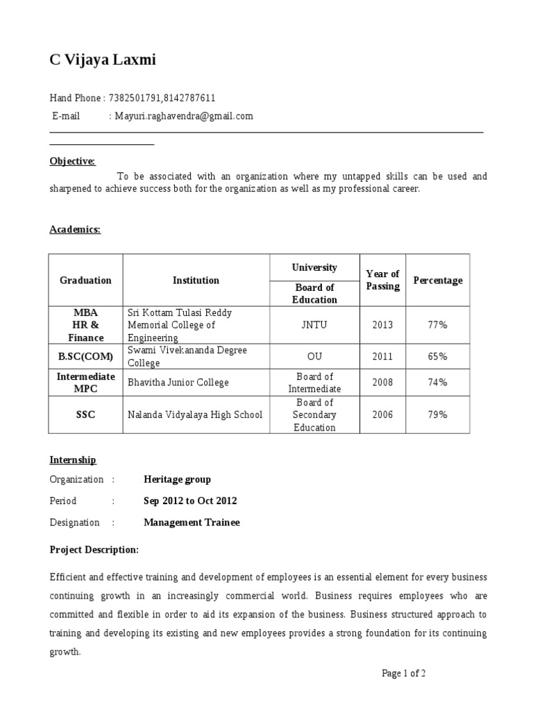 C Vijaya Laxmi Resume-3 | PDF