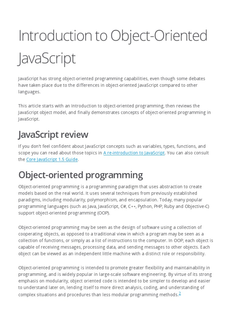 Introduction To Object-Oriented JavaScript - JavaScript | PDF