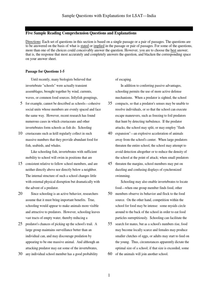 Five Sample Reading Comprehension Questions and Explanations | PDF ...