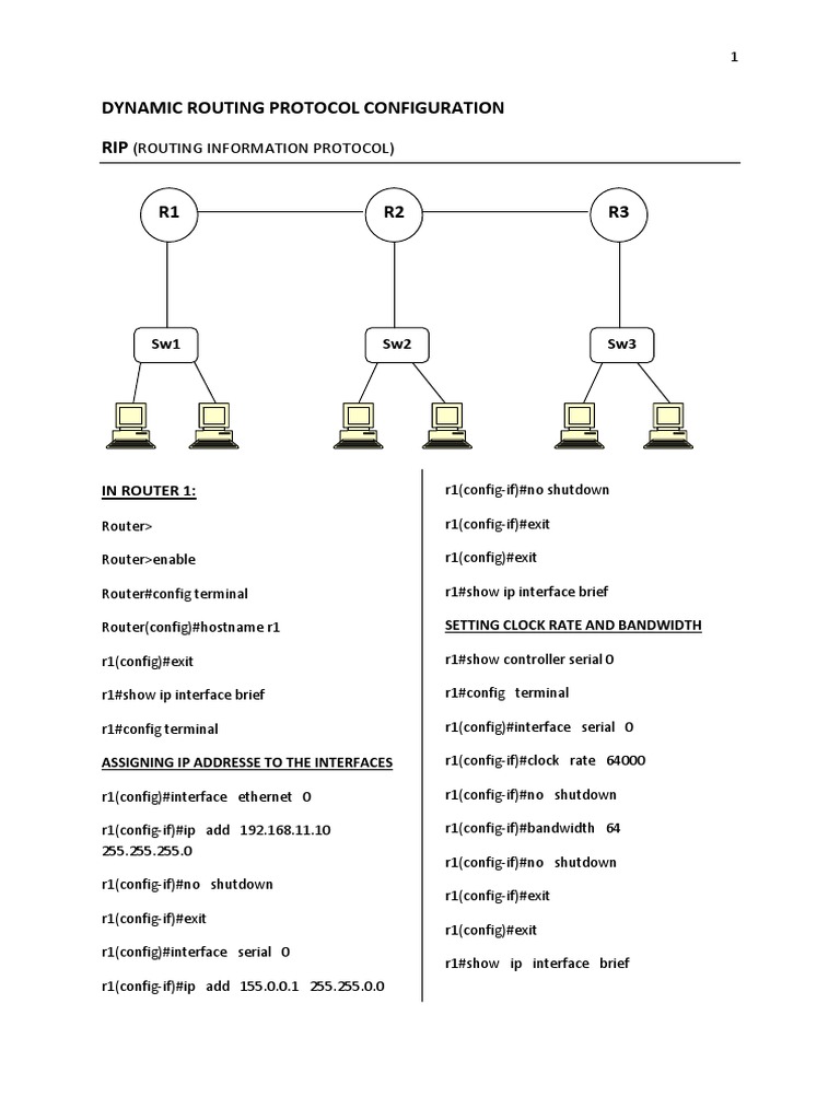 Configuration of RIP Routing Protocol on Routers R1, R2 and R3 with ...