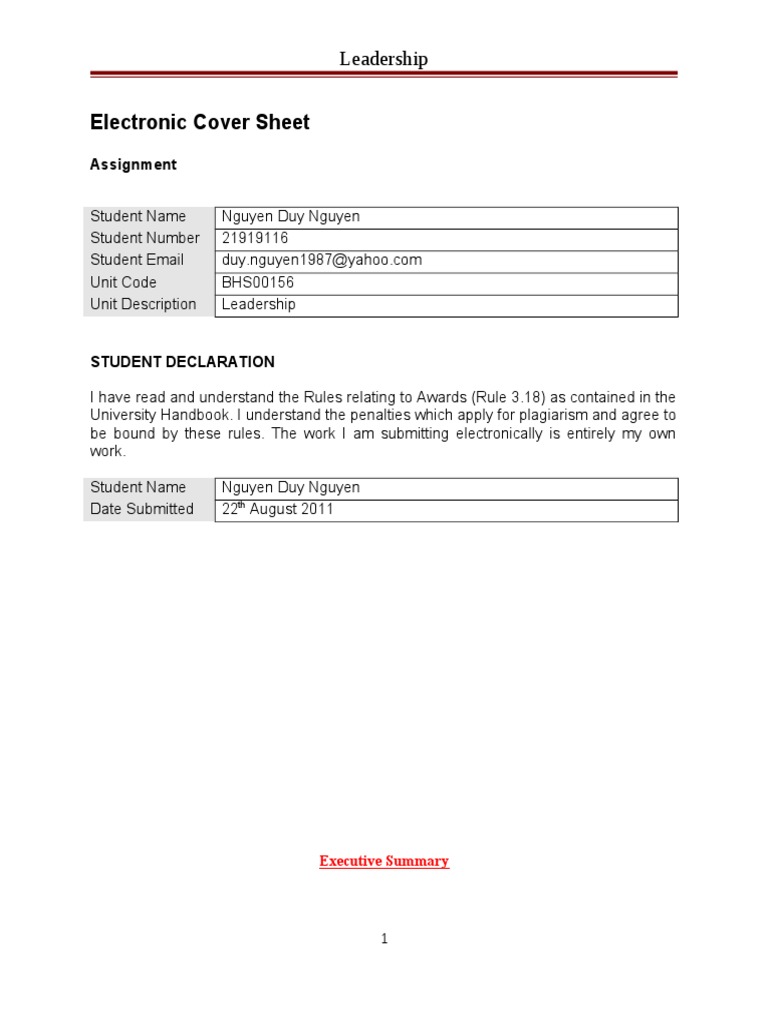Electronic Cover Sheet: Leadership | PDF | Control (Social And ...