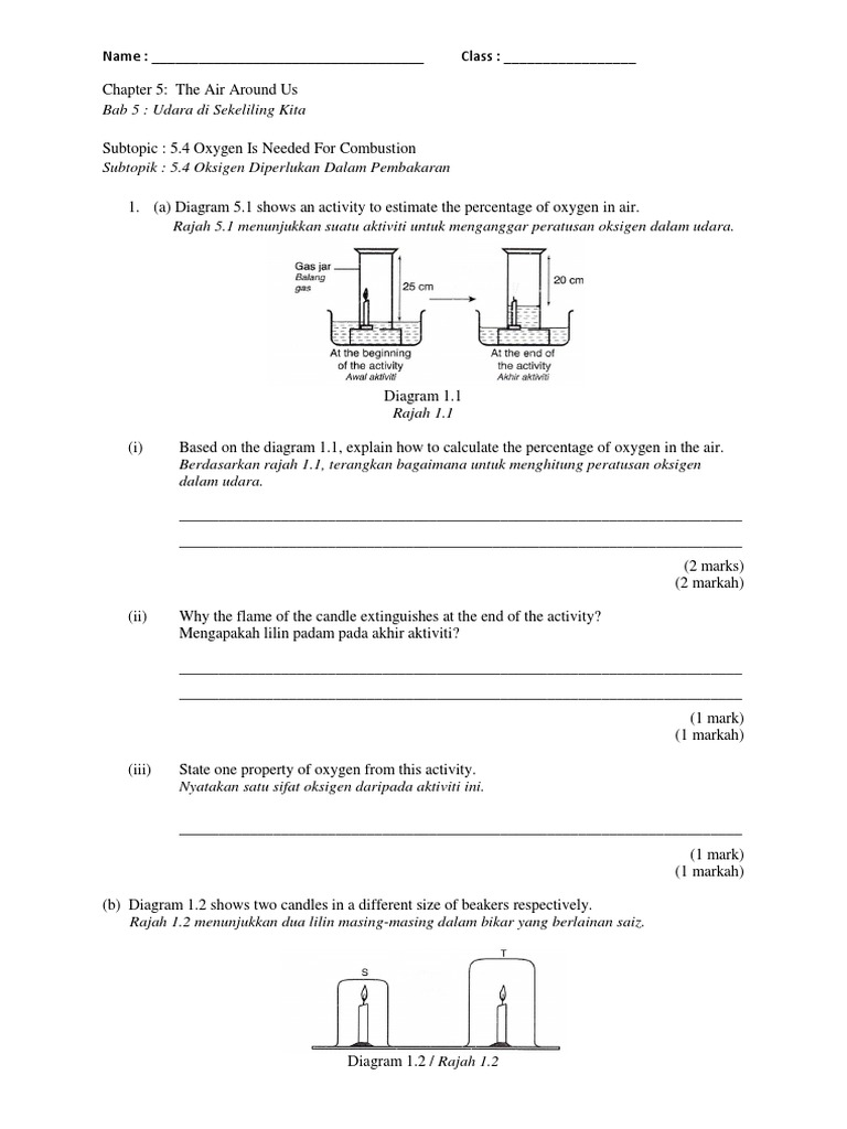 Candle Flame and Oxygen Experiment | PDF
