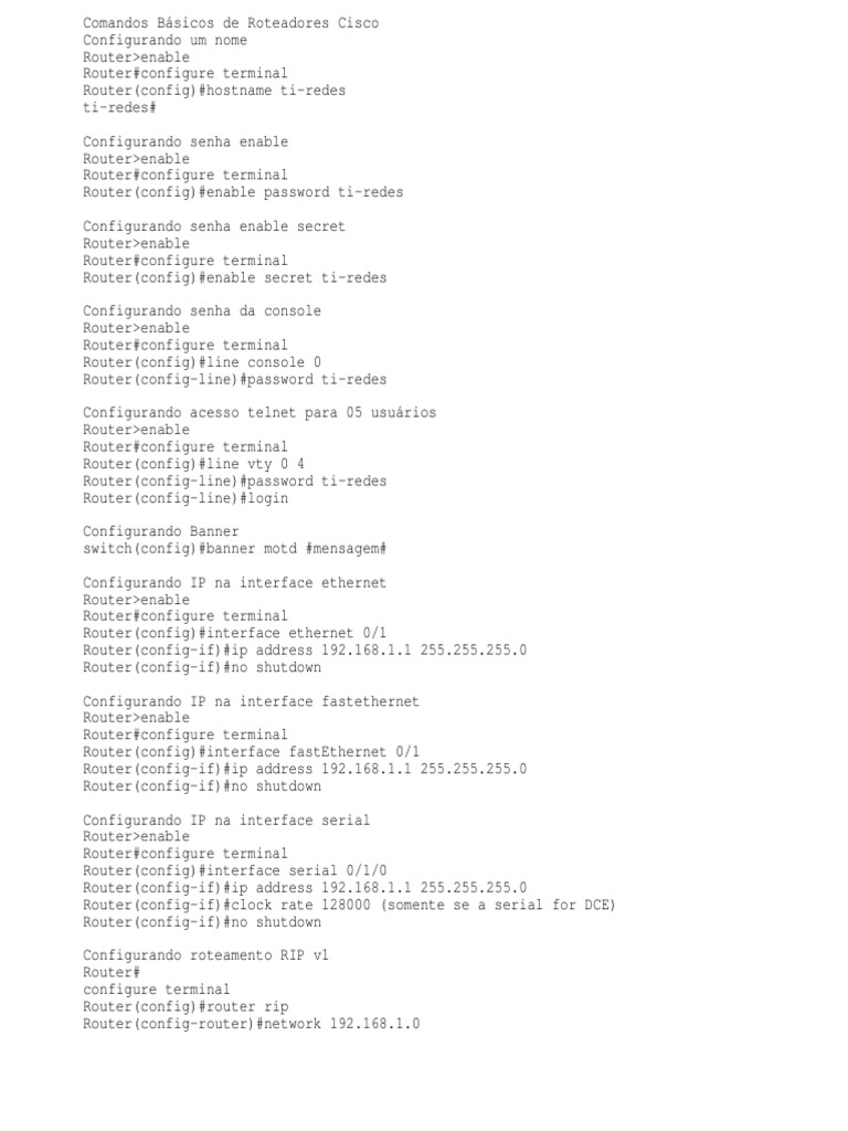 Comando de Router Cisco | PDF | Router (Computing) | Ip Address