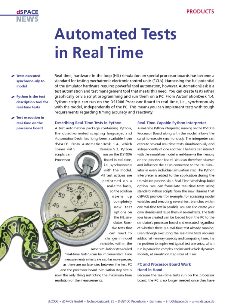 dSPACENews2006-3 AutomationDesk en Pn422 | PDF | Real Time Computing ...