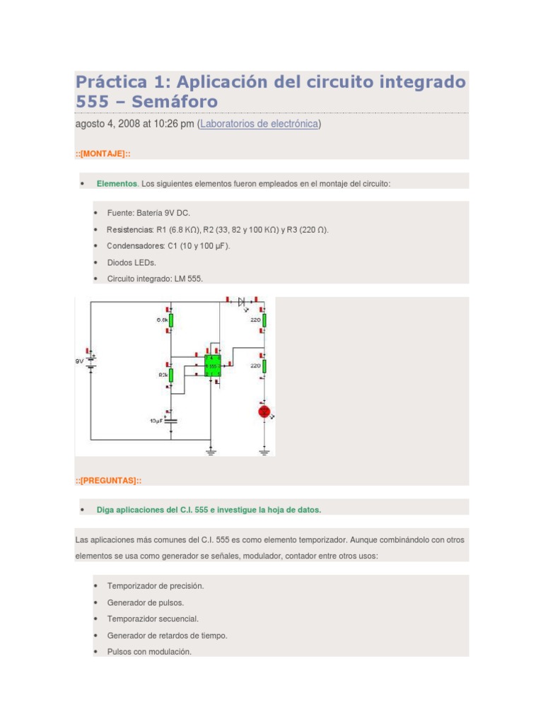 Semáforo Electrónico con Circuito 555 | PDF | Resistencia Eléctrica y ...