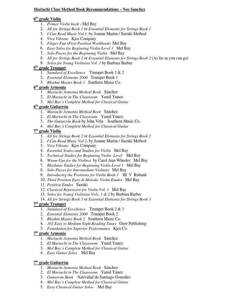 Mariachi Class Method Book Recommendations | PDF