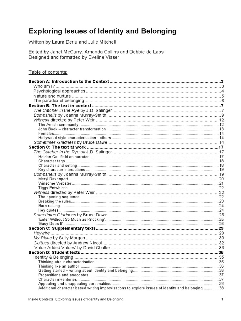 Exploring Issues of Identity and Belonging | PDF | Nature Versus ...