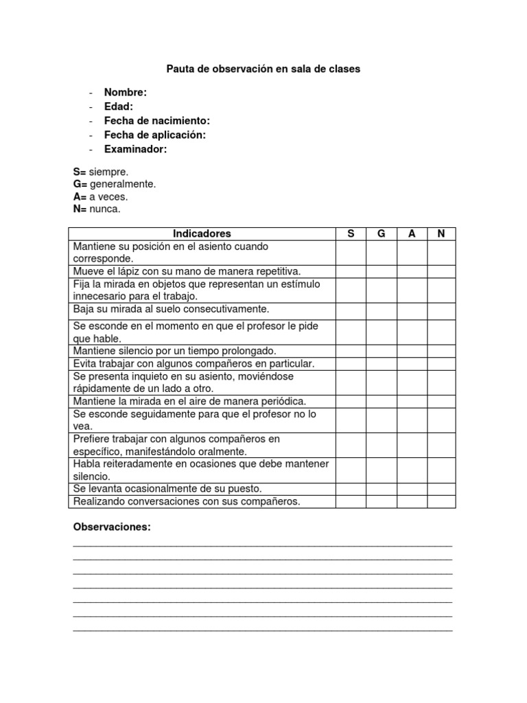 Pauta de Observación en Sala de Clases | PDF