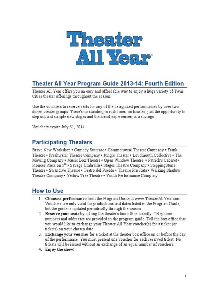 Theater All Year Program Guide | PDF | Twelfth Night | Theatre