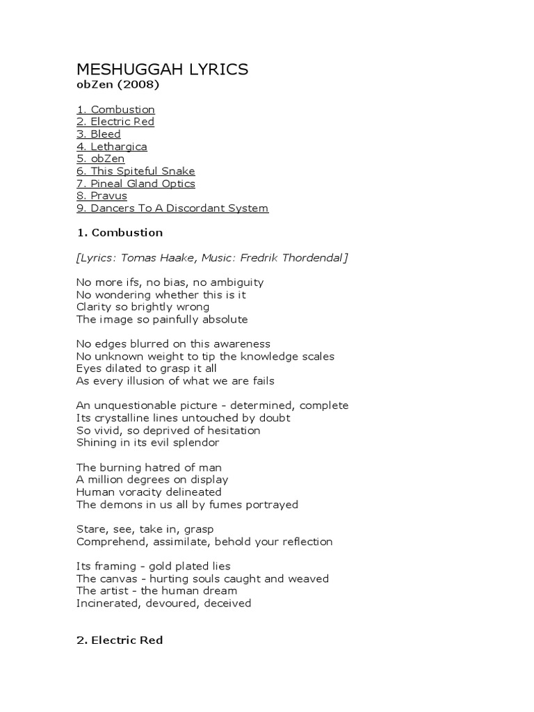 Meshuggah Lyrics | PDF | Popular Music | Leisure