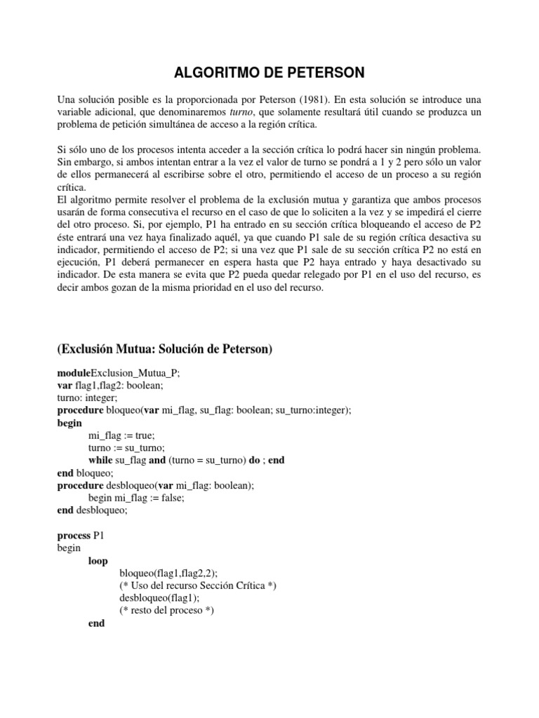 Algoritmo Peterson - Dekker PDF | PDF | Algoritmos | Áreas de informática
