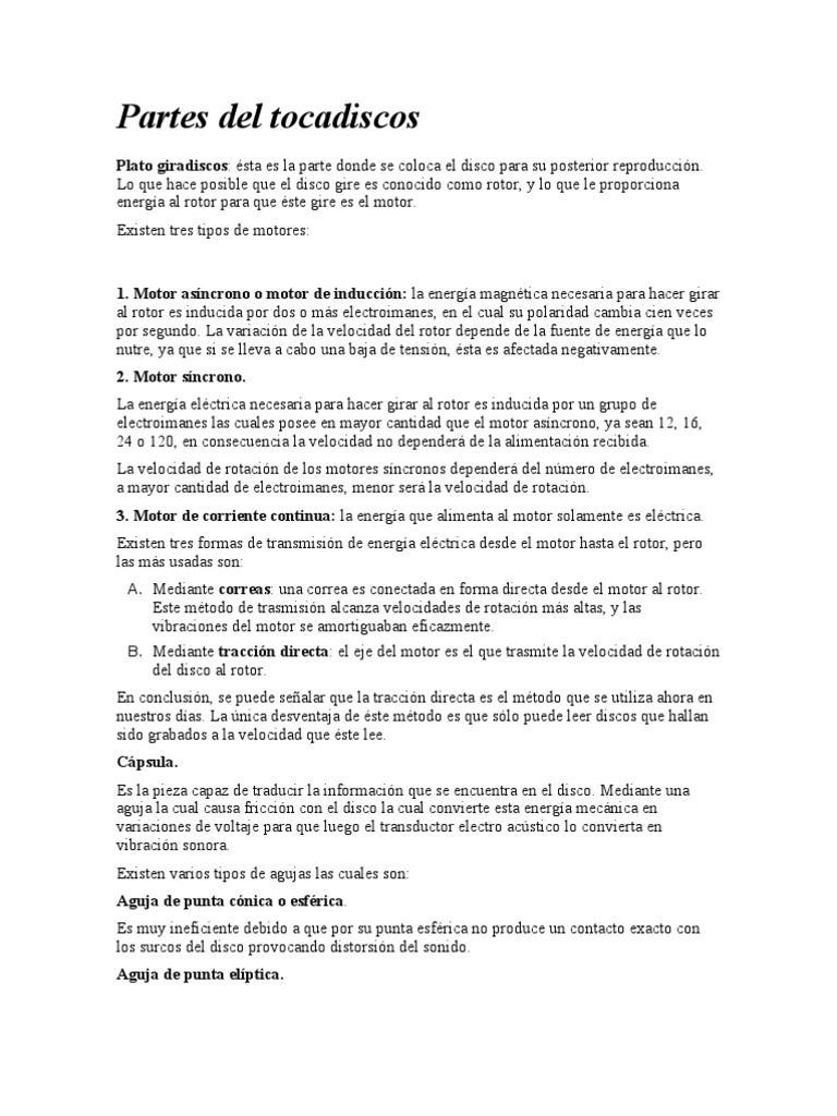Partes esenciales de un tocadiscos | PDF | Electromagnetismo | Fuerza