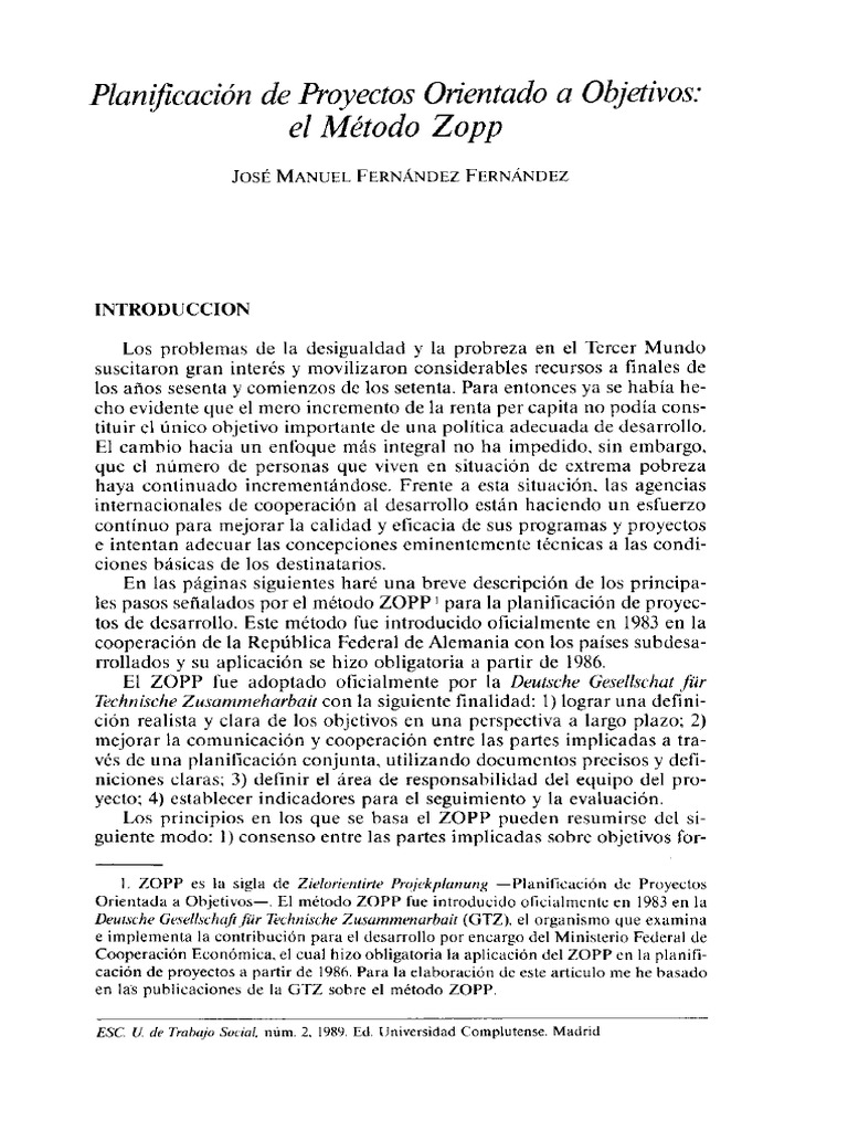Método ZOPP en Proyectos de Desarrollo | PDF | Planificación | Toma de ...