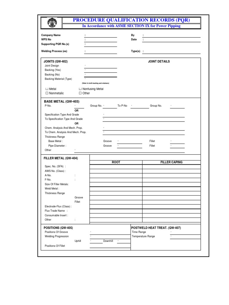 Procedure Qualification Records (PQR) : in Accordance With ASME SECTION ...