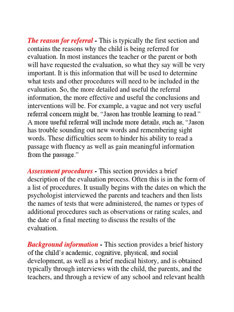 Components of Psychological Report | Psychological Evaluation ...