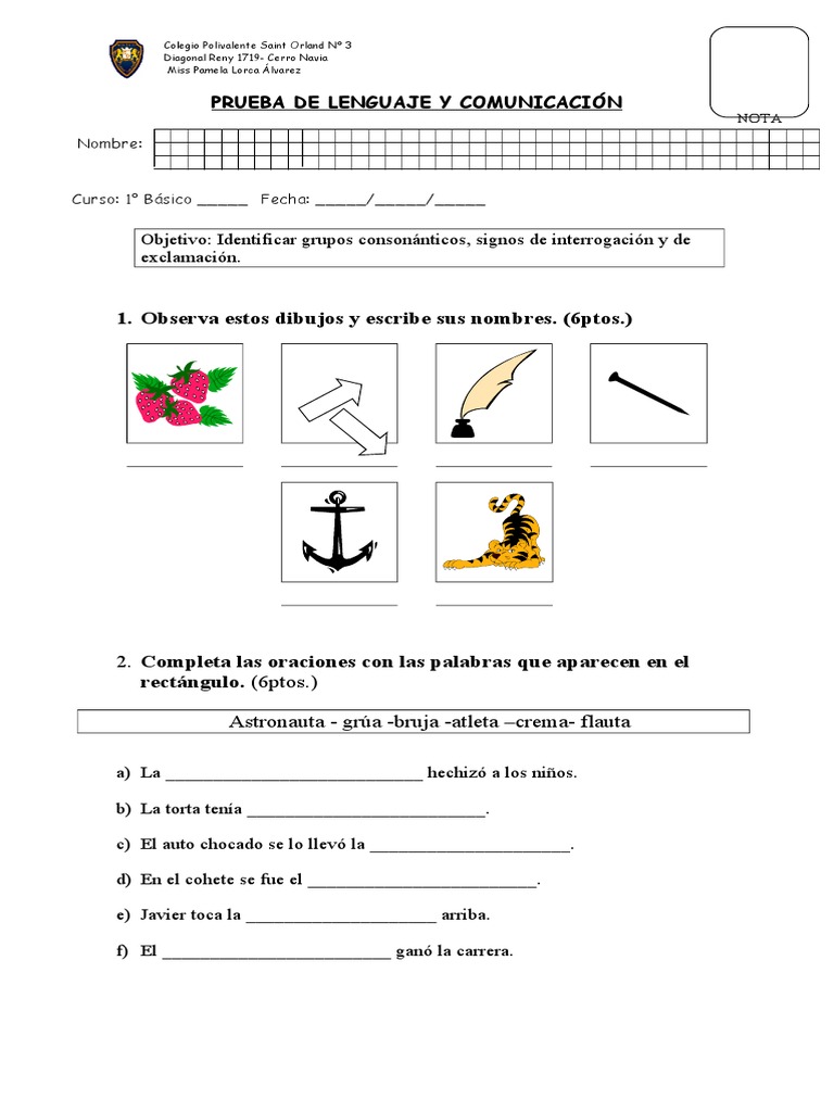 PRUEBA DE GRUPOS CONSONÁNTICOS