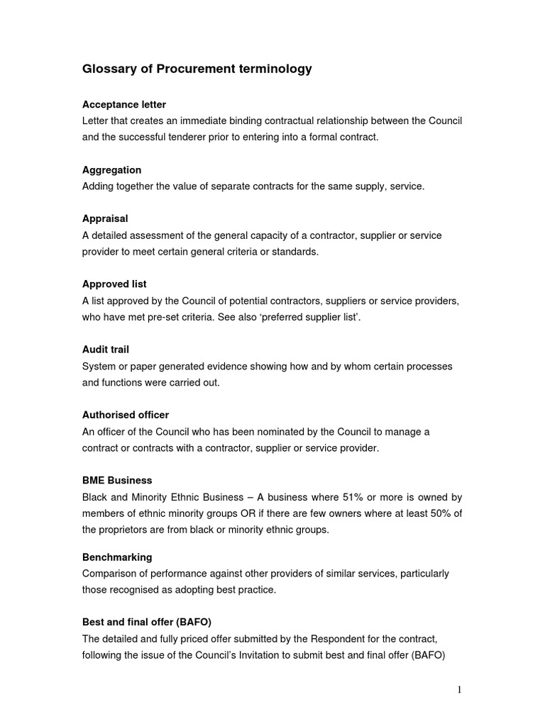 Glossary of Procurement Terminology | PDF | Procurement | Supply Chain