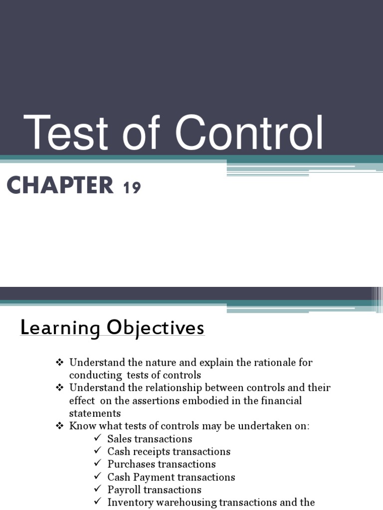 Chapter 19 - Test of Control | PDF | Debits And Credits | Payments