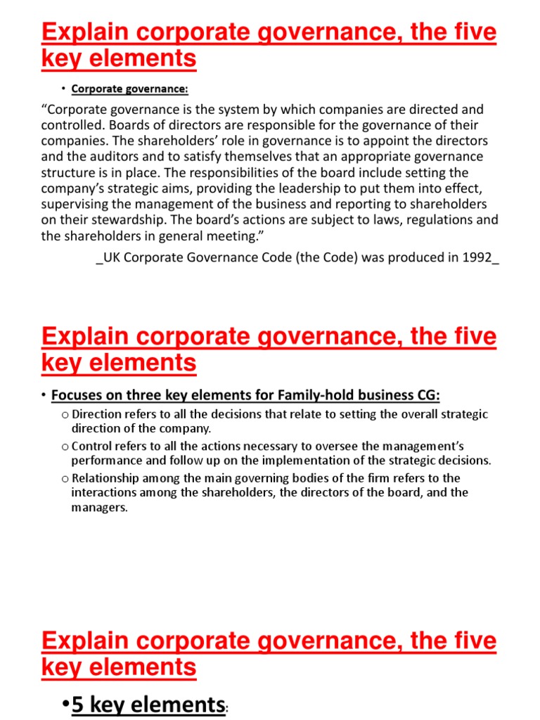 Explain Corporate Governance, The Five Key Elements | Corporate ...
