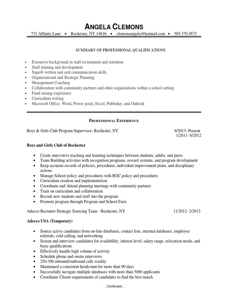 Angela Clemons Resume 2014 | PDF | Employee Retention | Recruitment