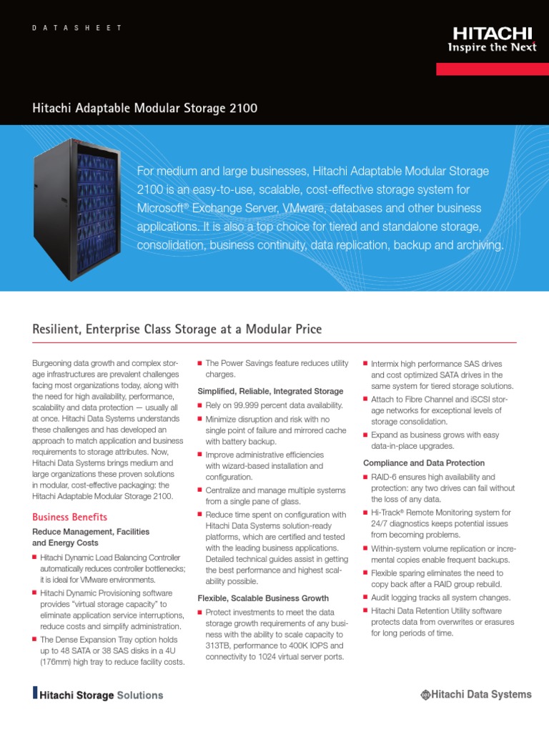Hitachi Datasheet Ams2100 | PDF | Computer Data Storage | Scalability