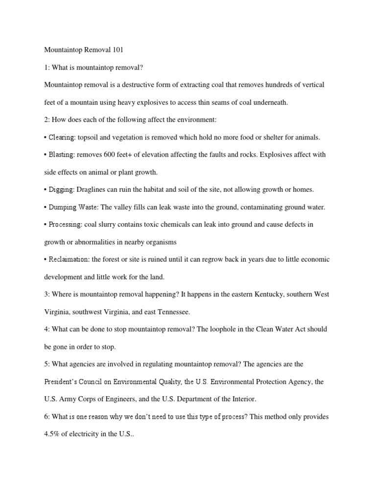 Understanding Mountaintop Removal Mining | PDF | Natural Environment ...