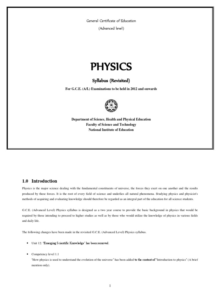 Physics Syllabus - Grade 12 and 13 - Sri Lanka | Lens (Optics ...