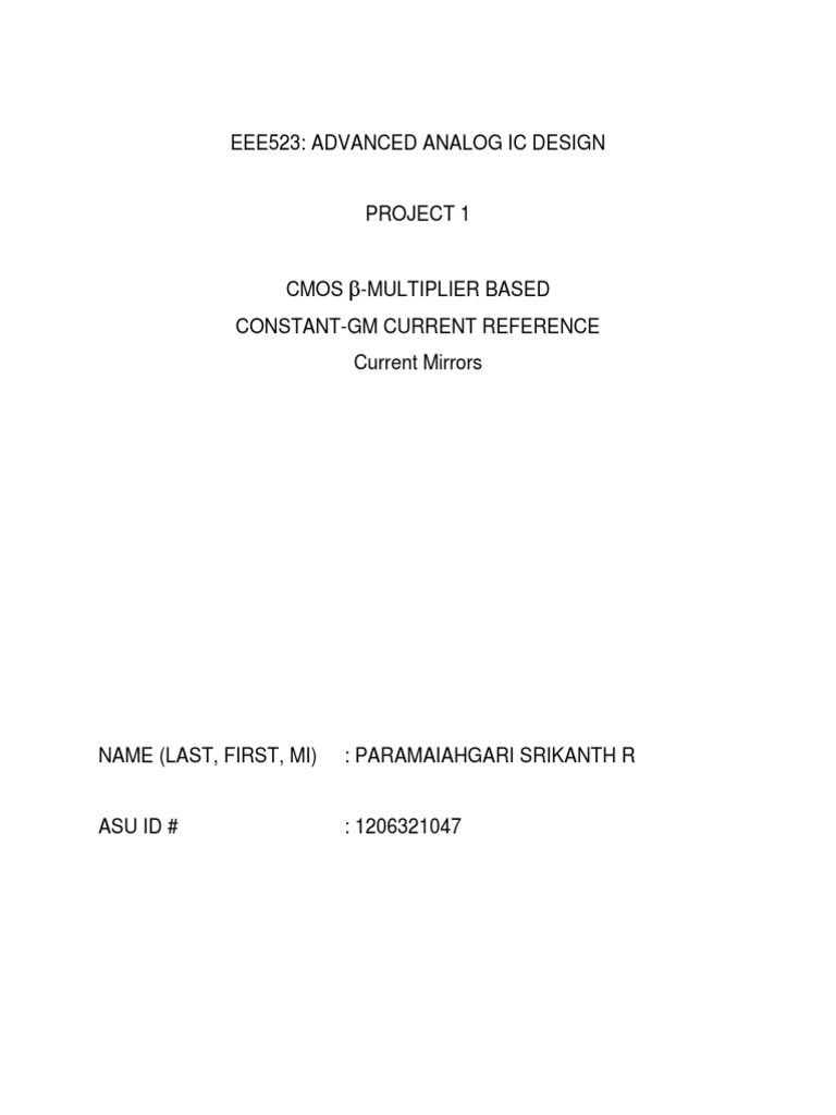 Beta Multiplier Based Current Reference | PDF | Cmos | Mosfet