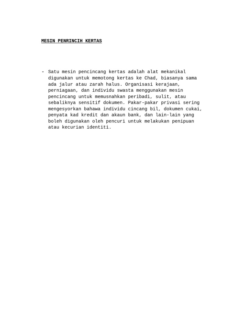 Definisi Mesin Perincih Kertas | PDF