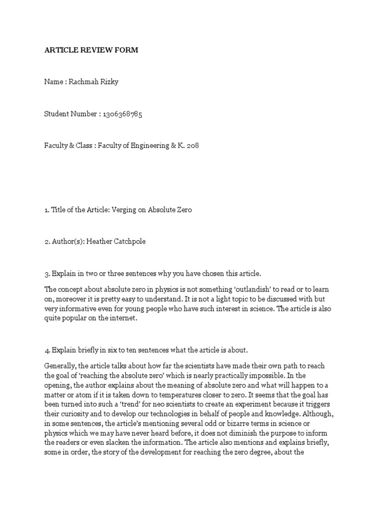 Article Review Form | PDF | Scientist | Science