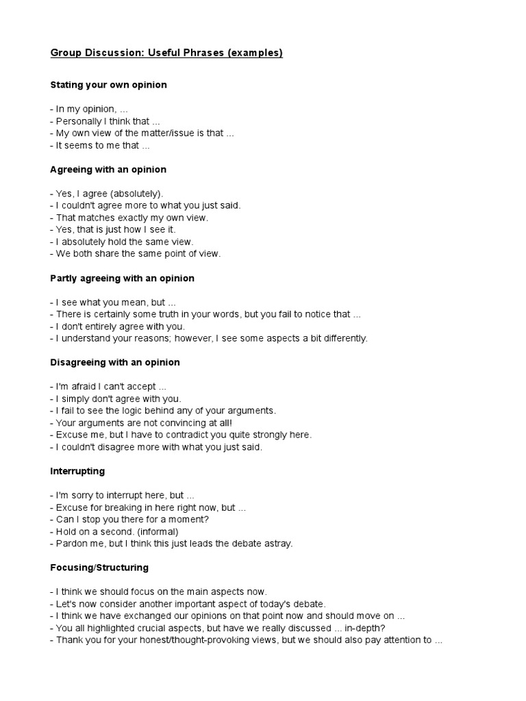 Group Discussion Phrases | PDF | Business