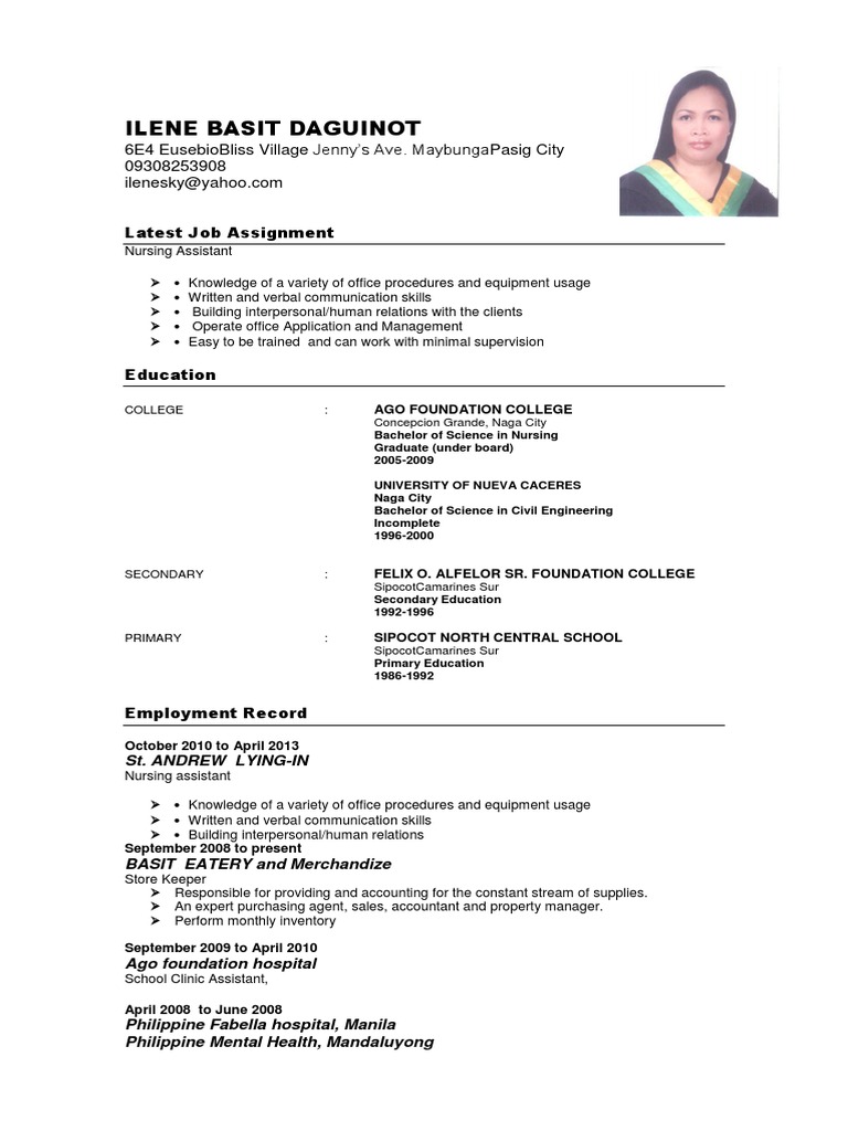 Ilene Resume | PDF | Nursing | Philippines