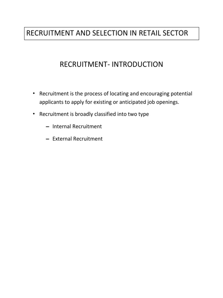 Recruitment and Selection in Retail Sector | PDF | Recruitment ...