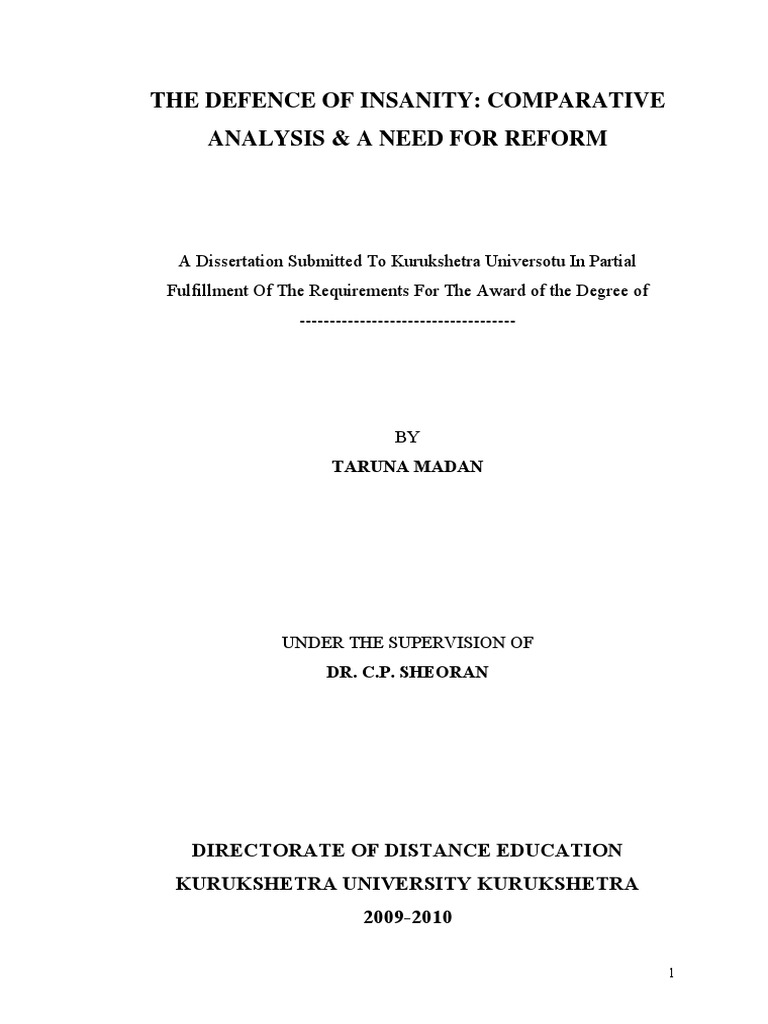 Insanity Defence: Reform and Analysis | PDF | Insanity Defense | Insanity