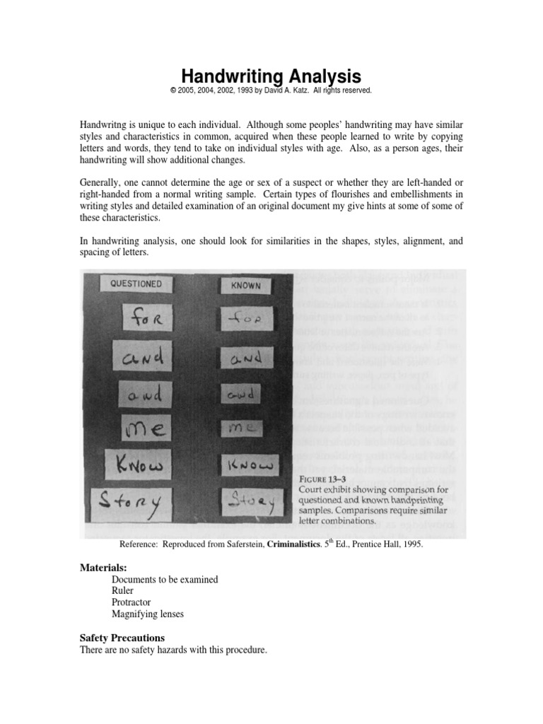 Handwriting Analysis: Materials | PDF