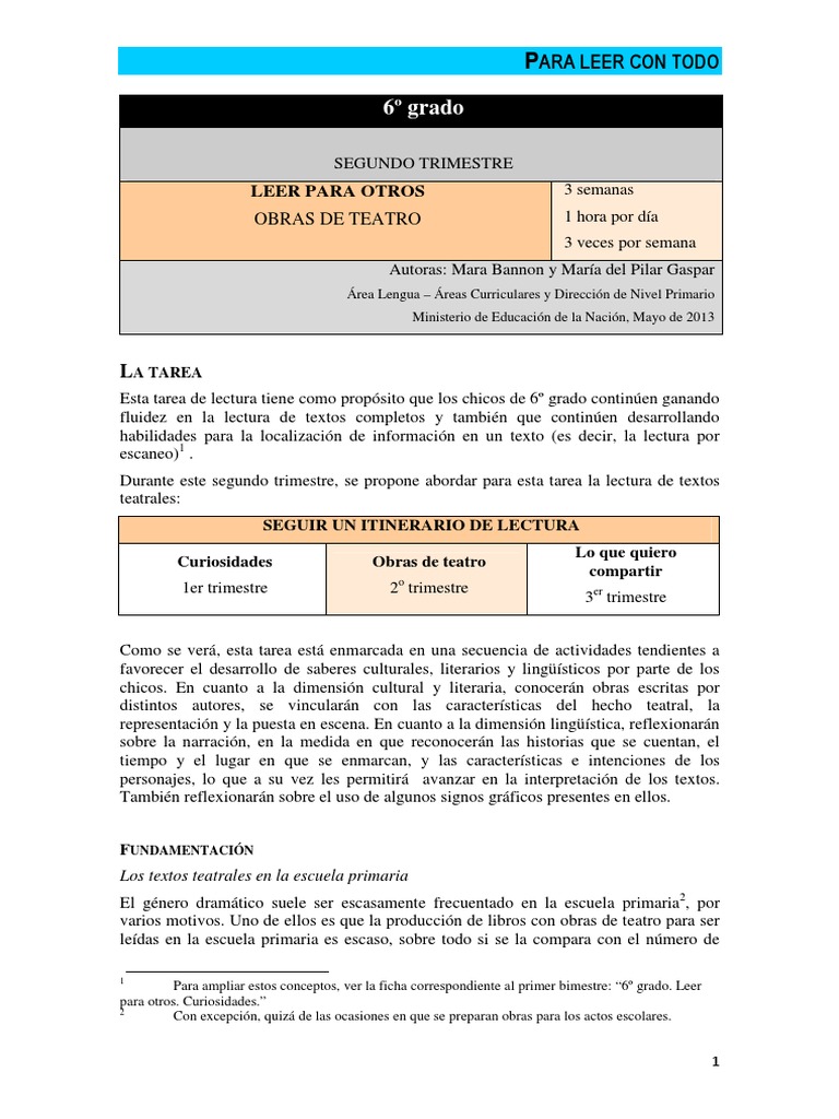 6° Grado - Leer para Otro - Teatro | PDF | Lectura (proceso) | Teatro