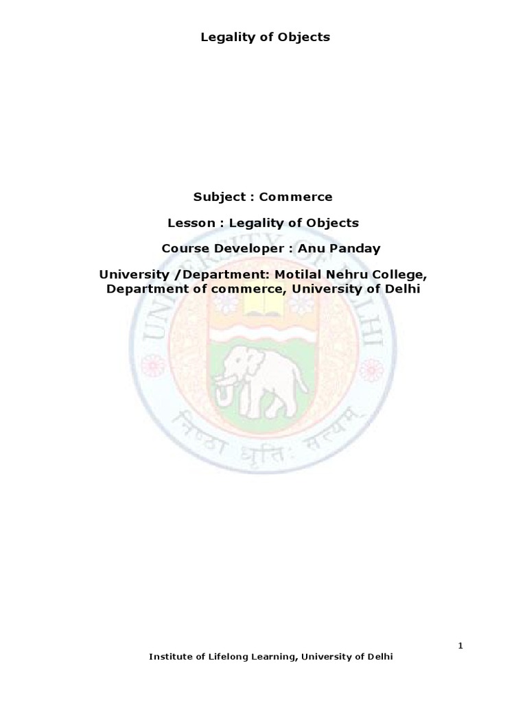 Legality of Objects | PDF | Consideration | Public Policy Doctrine