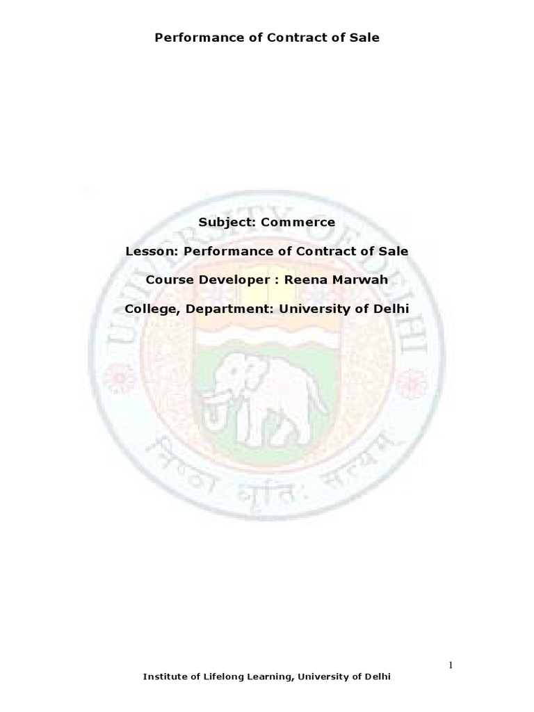 Performance of Contract of Sale | PDF | Private Law | Business Law