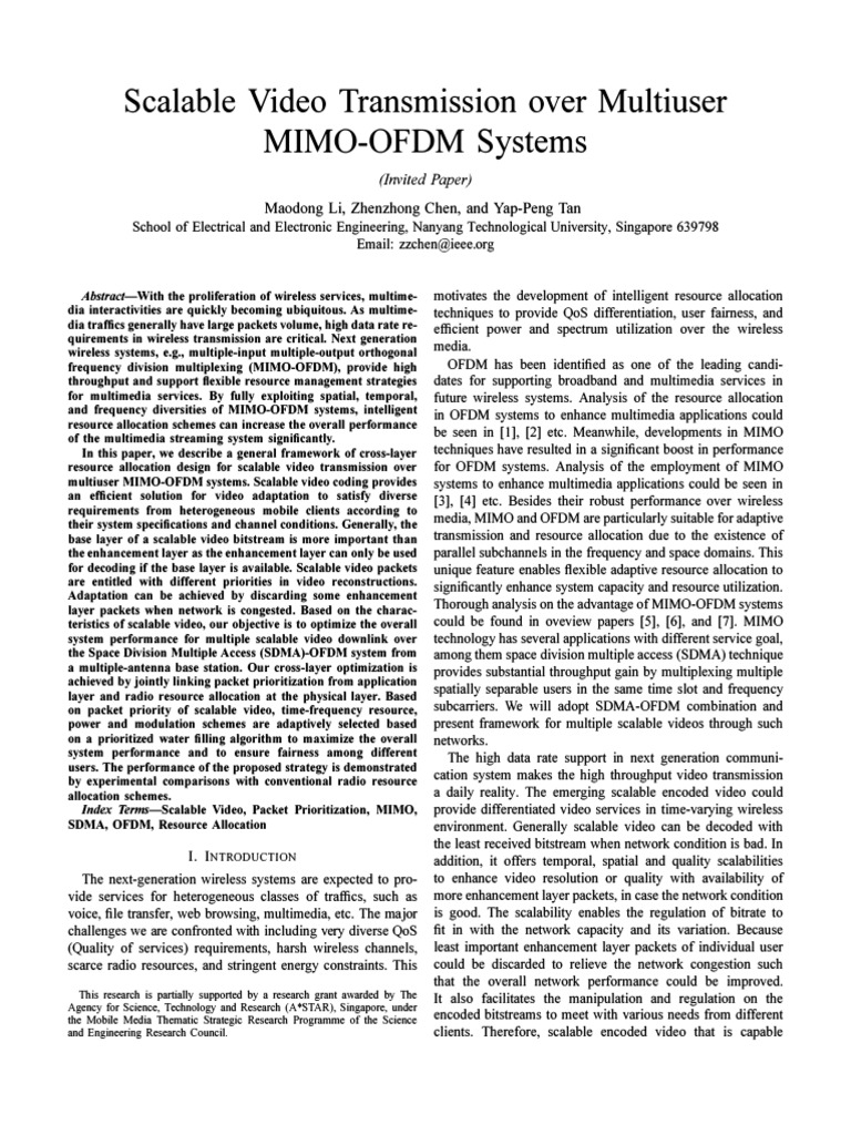Scalable Video Transmission Over Multiuser | PDF | Network Packet | Orthogonal Frequency ...