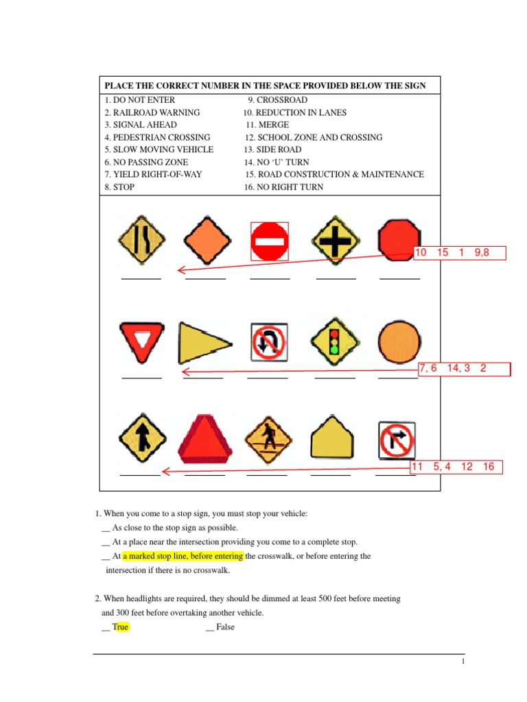 Written Test of The Drivers Test | PDF