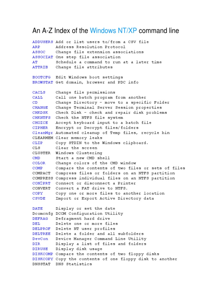 An A-Z Index of The Command Line: Windows NT/XP | PDF | Computer File | Information Science