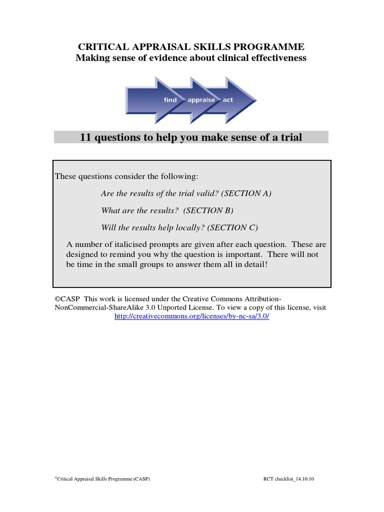 CASP RCT Appraisal Checklist 14oct10 | PDF | Randomized Controlled Trial | Patient