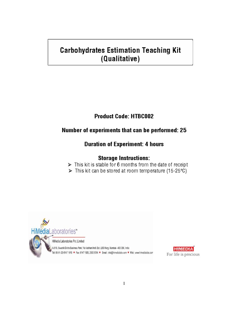 Carbohydrates Estimation Teaching Kit (Qualitative) | PDF ...