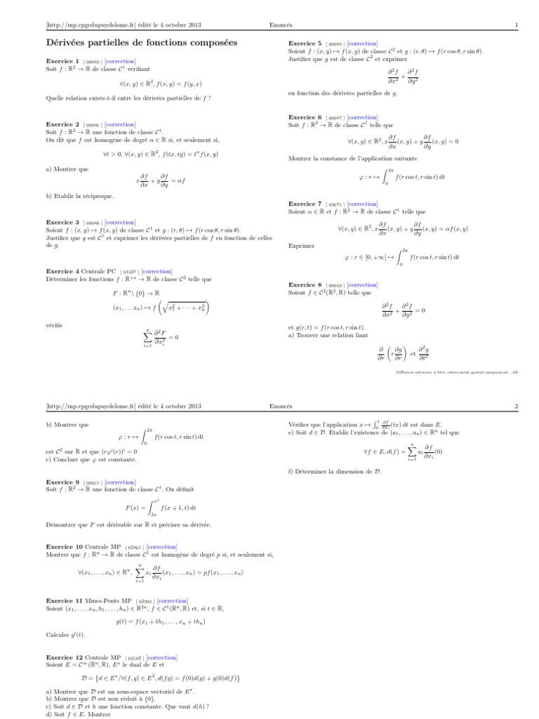 Calcul Différentiel - Dérivées Partielles de Fonctions Composées | PDF | Analyses ...