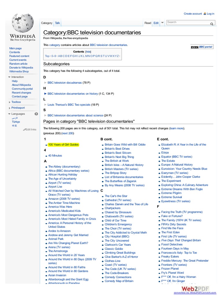 BBC Television Documentaries (A-H) | PDF | Wikipedia | Entertainment ...