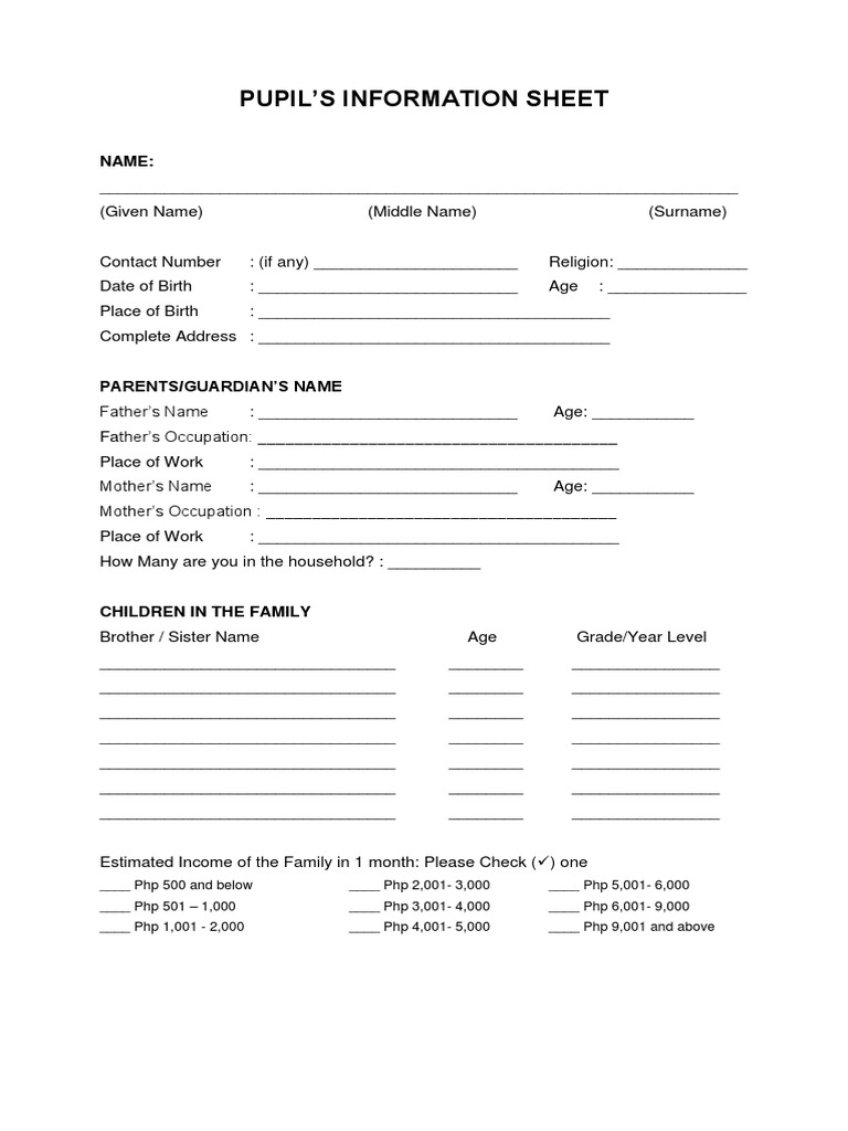 Pupils Information Sheet | PDF