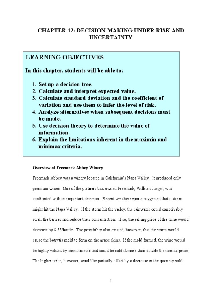 Decision-Making Under Risk and Uncertainty | PDF | Risk | Probability