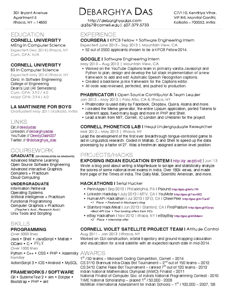 Debarghya Das Resume | PDF | Matlab | Scripting Language