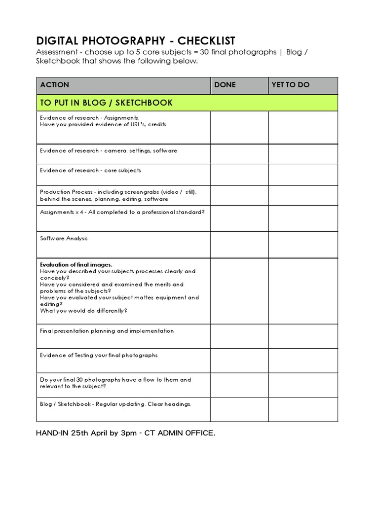 Digital Photography - Checklist: To Put in Blog / Sketchbook To Put in ...